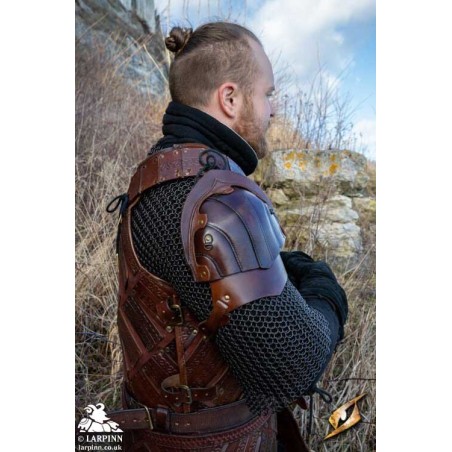 Woodsman Shoulder Set - Brown - LARP Leather Shoulder Armour