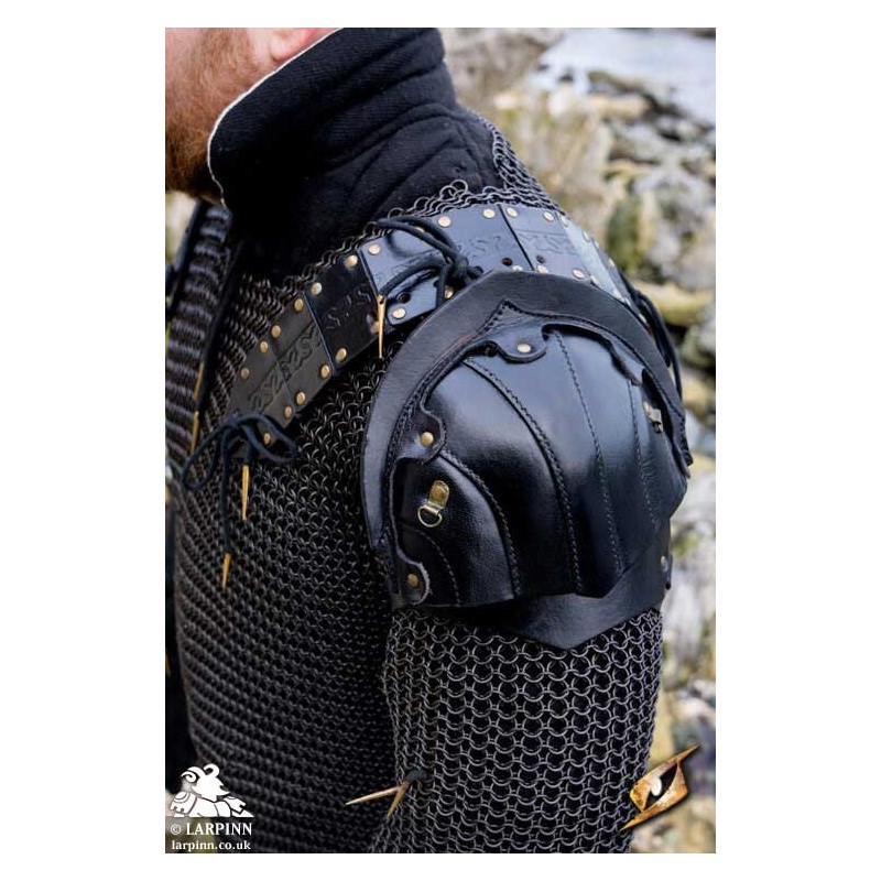 Woodsman Shoulder Set - Black - LARP Leather Shoulder Armour