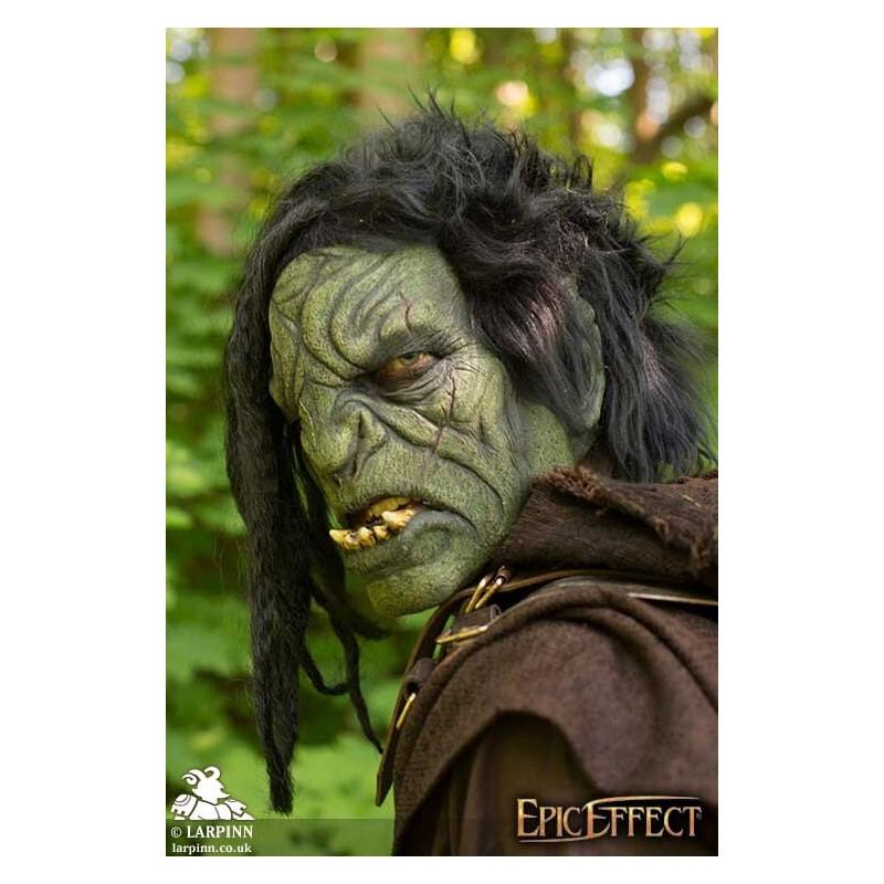 Orc Brute Mask with Hair - Green - Latex Face Mask - LARP Costume
