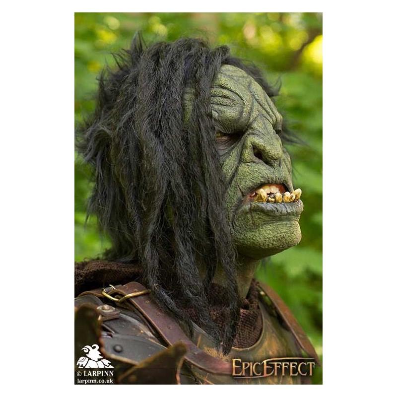 Orc Brute Mask with Hair - Green - Latex Face Mask - LARP Costume