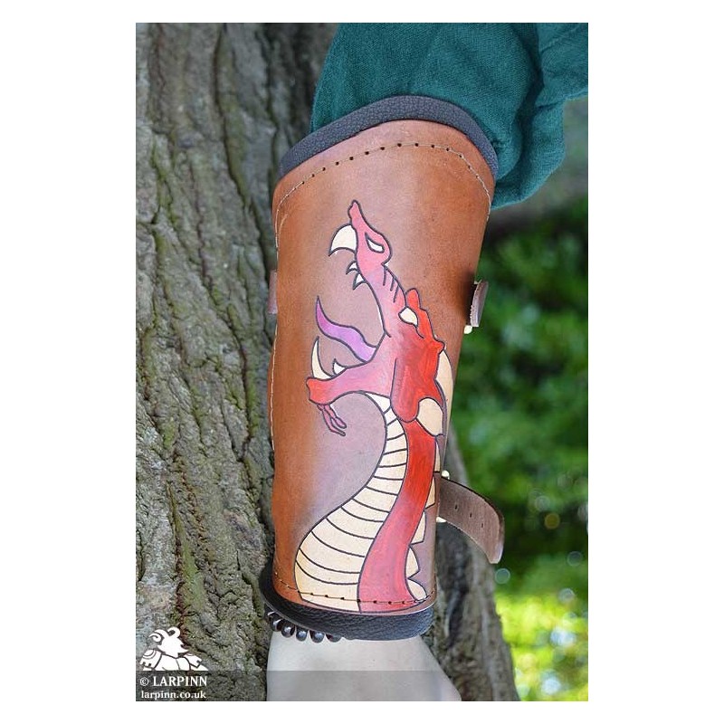 Red Dragon Bracers - LARP Leather Vambracers - Arm Protection Guards