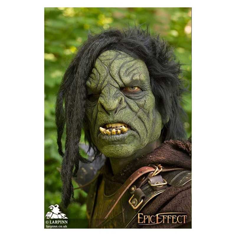 Orc Brute Mask with Hair - Green - Latex Face Mask - LARP Costume